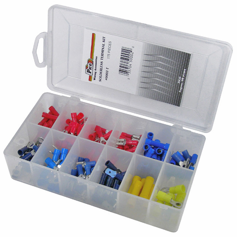 Pico 0002-T Solderless Terminal Assortment 175 Pcs 12 Sizes in 7x4-1/2 ...