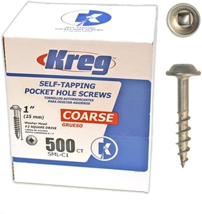 Kreg SML-C1-500 Zinc Pocket Screws, 1 Inch #8 Coarse Thread, Maxi-Loc ...
