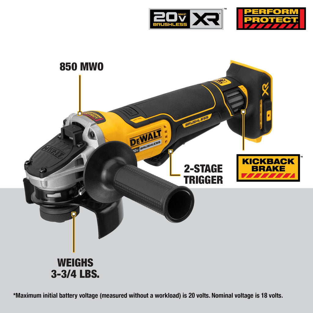 DeWalt DCG413B 4.5" 20V MAX XR Small Angle Grinder With Paddle Switch – Fasteners Inc