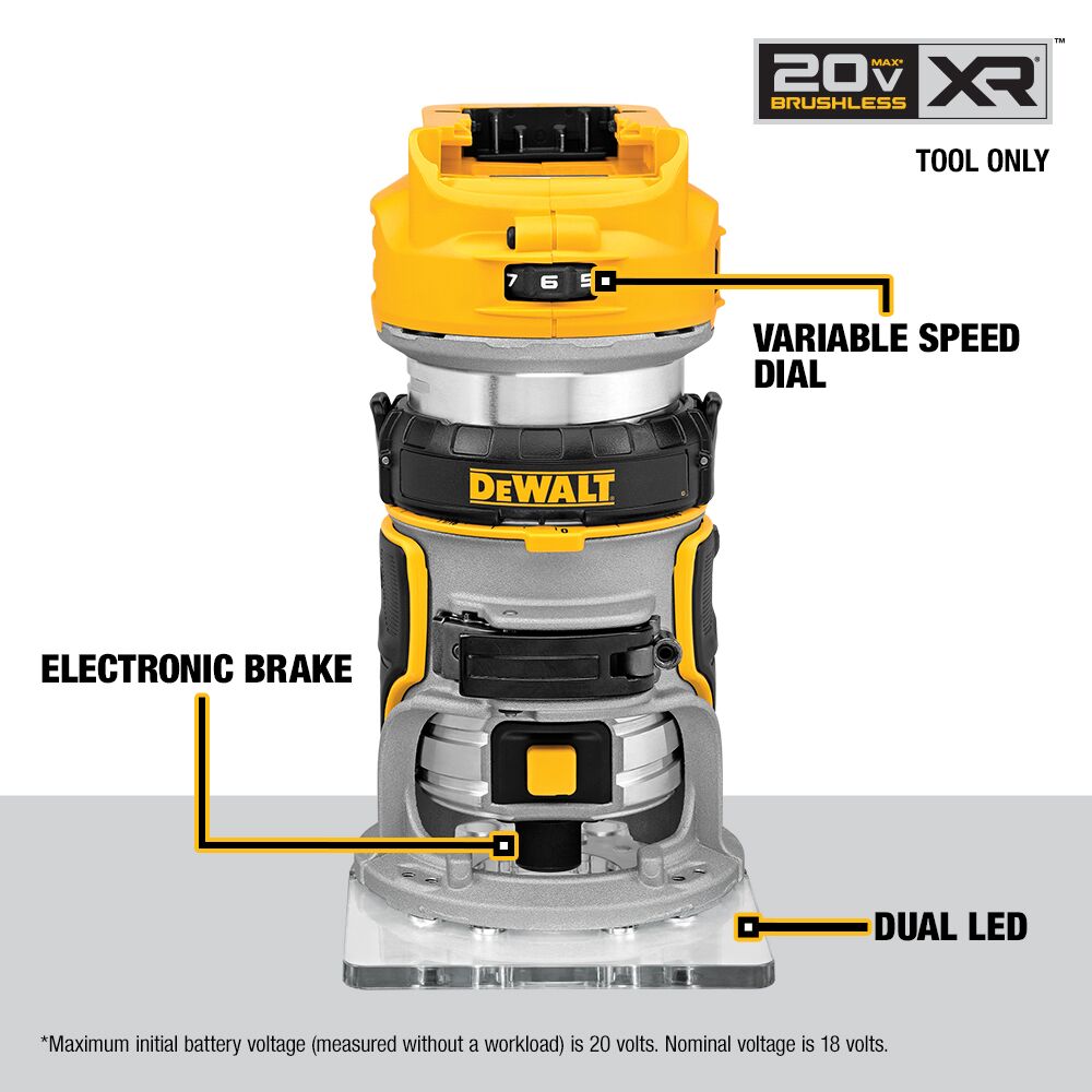 DeWalt DCW600B 20V MAX XR Brushless Cordless Compact Router – Fasteners Inc