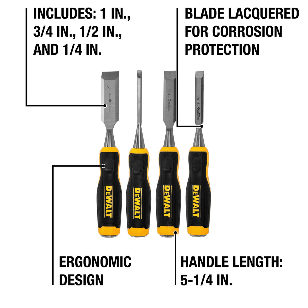 DeWalt DWHT16063 SHORT BLADE WOOD CHISELS - 4 PC – Fasteners Inc