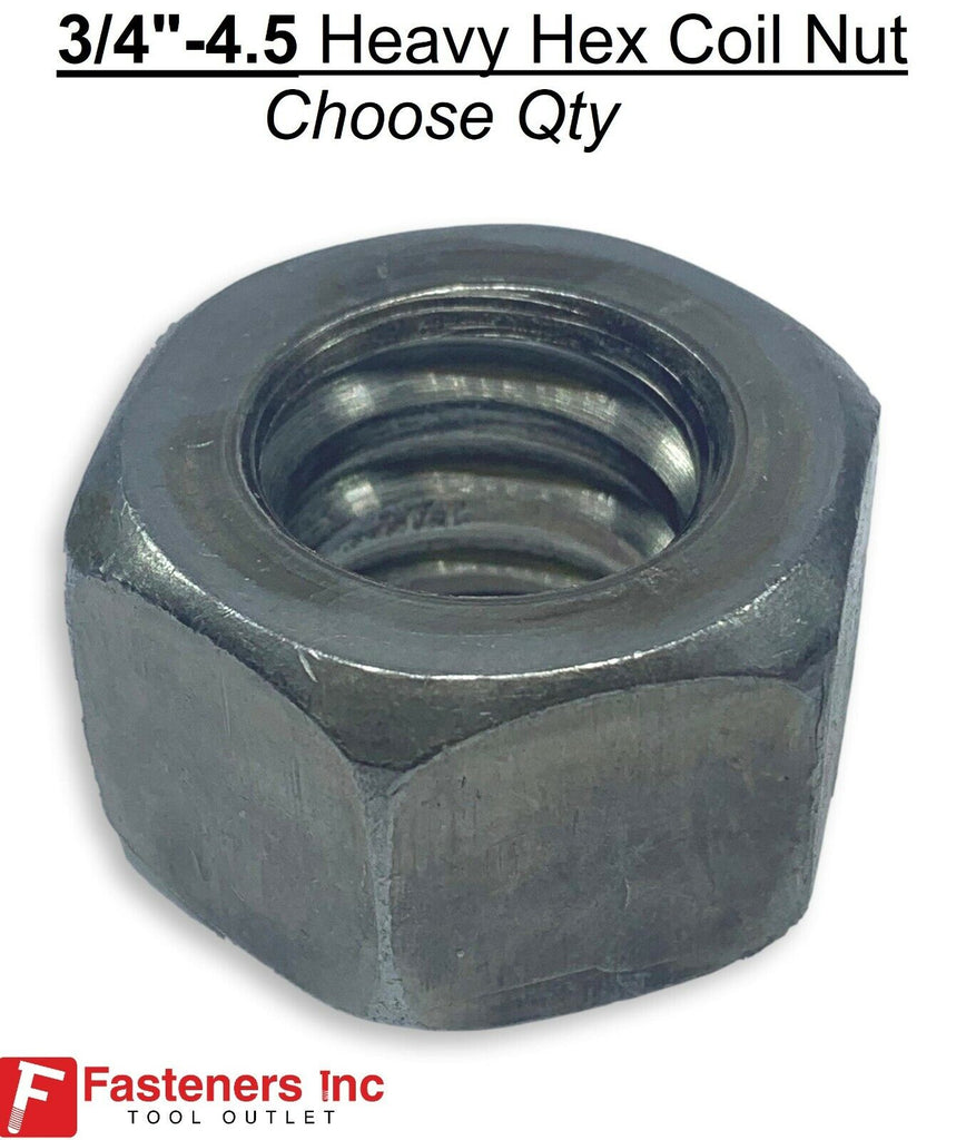 3/4"-4.5 Heavy Hex Coil Nuts Plain (Box of 340 pcs) – Fasteners Inc