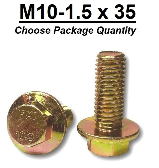 M10-1.5 x 35mm Grade 10.9 Hex Metric Flange Bolts Yellow Zinc Hardened ...
